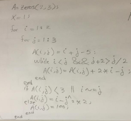 Solved A= Zeros (2,3); X=1 for i=1:2 for j = 1:3 Aci, j) | Chegg.com