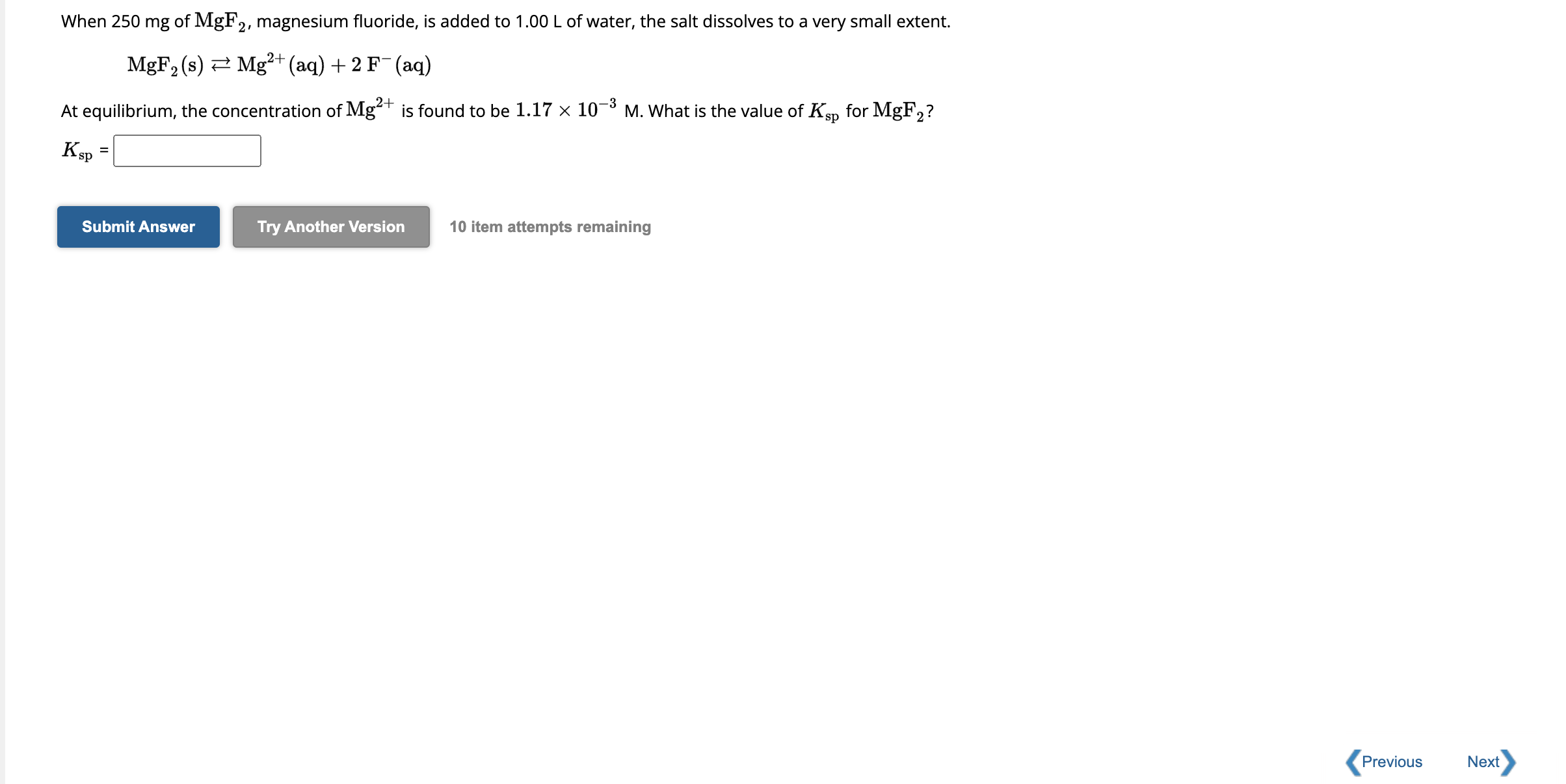 Solved When 250mg ﻿of MgF2, ﻿magnesium fluoride, is added to | Chegg.com