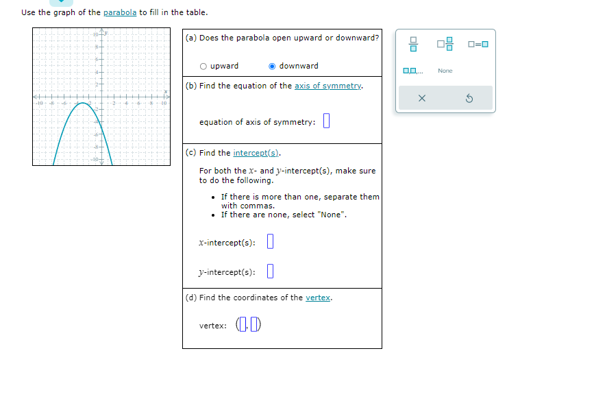 Solved Use the graph of the parabola to fill in the table. | Chegg.com