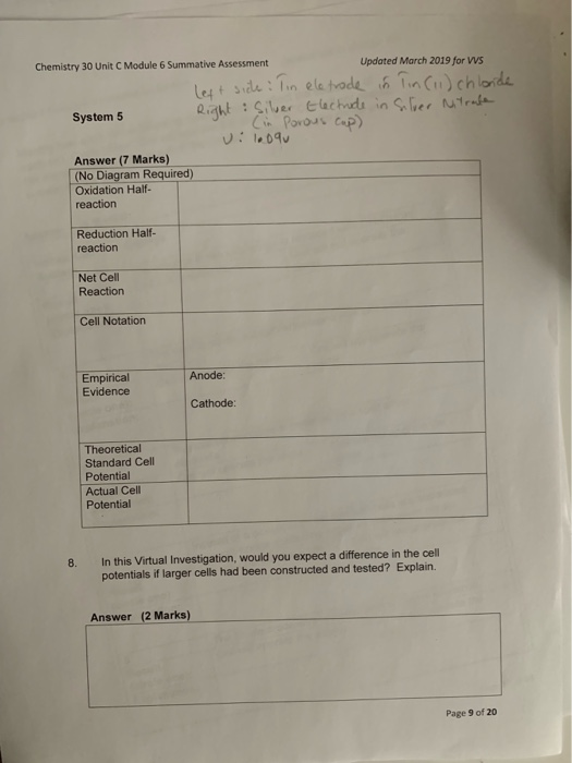 Chemistry 30 Unit C Module 6 Summative Assessment | Chegg.com