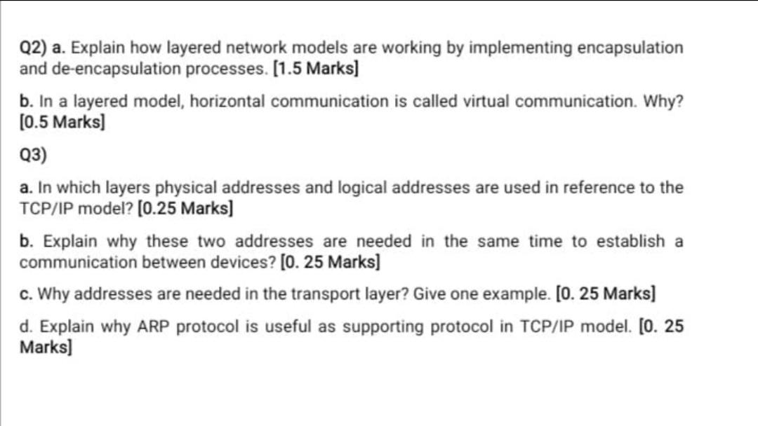 Solved Q2) a. Explain how layered network models are working | Chegg.com