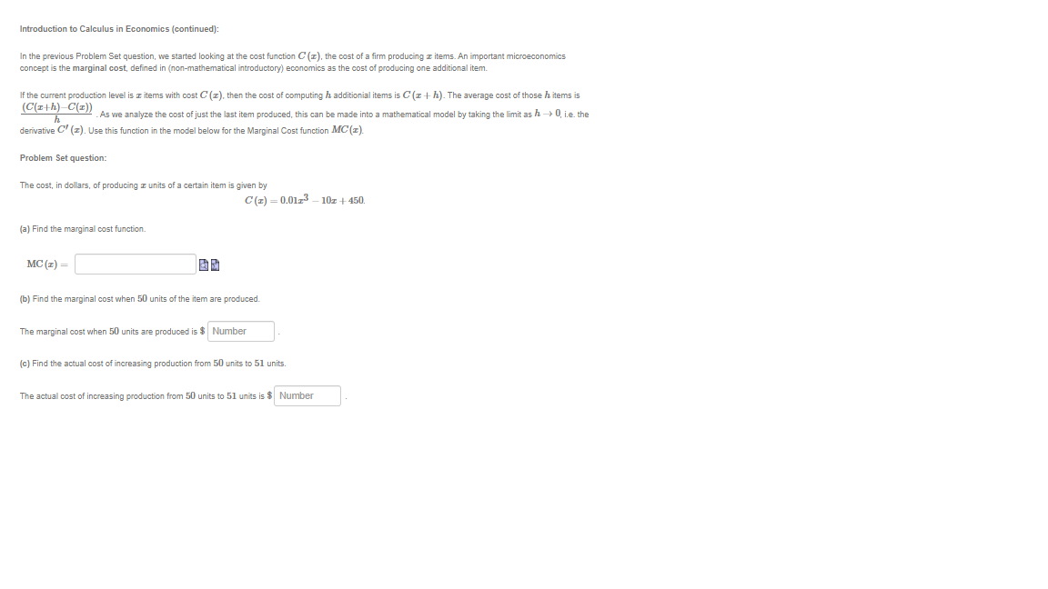 Solved Introduction to Calculus in Economics (continued): In | Chegg.com