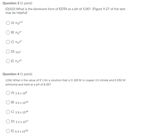 Solved Question 1 (1 point) (Q101) Consider the following | Chegg.com
