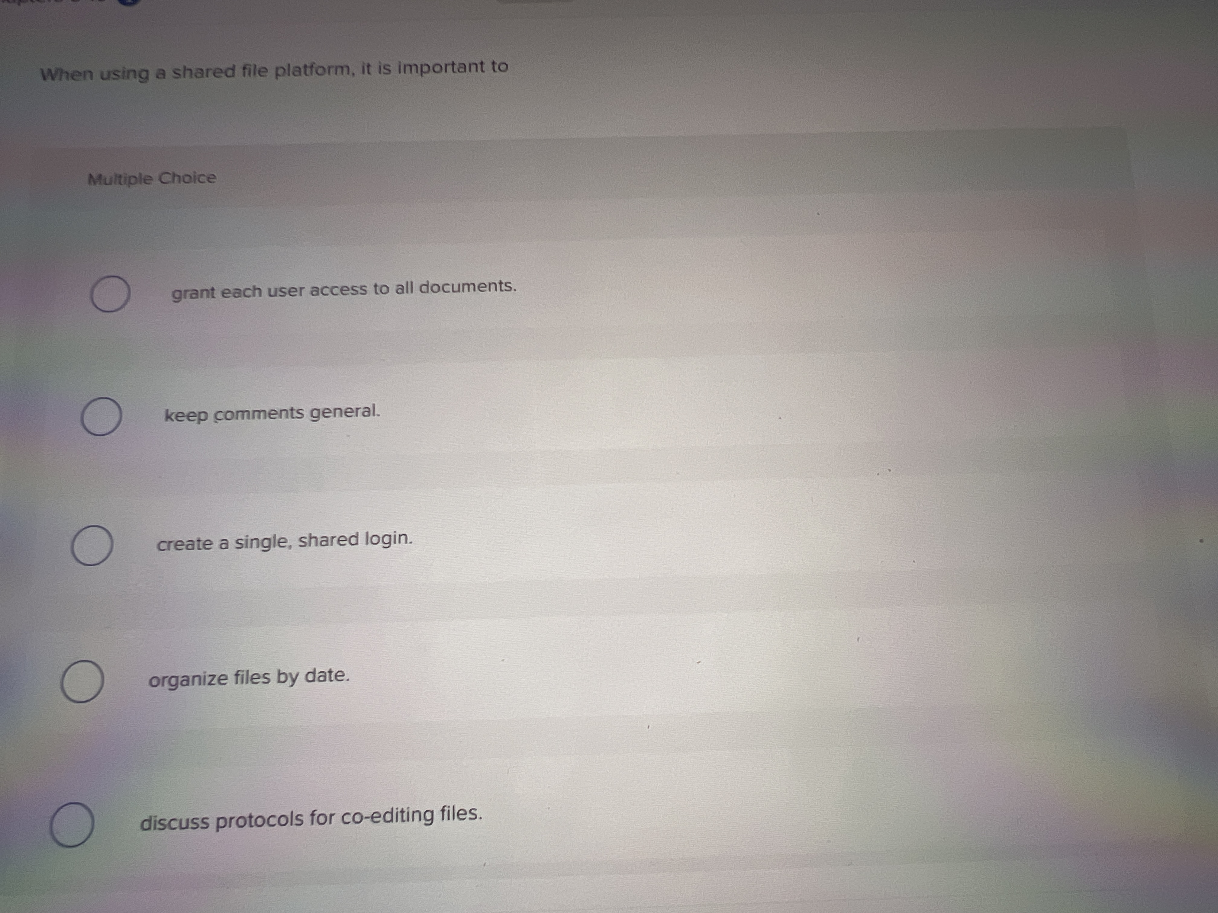 Solved When using a shared file platform, it is important | Chegg.com