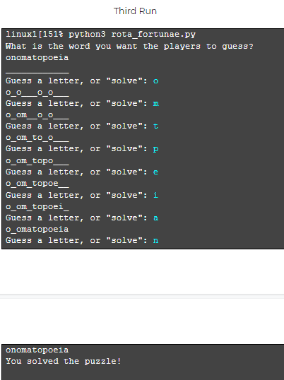 Solved Python Take in a word / phrase to use for | Chegg.com