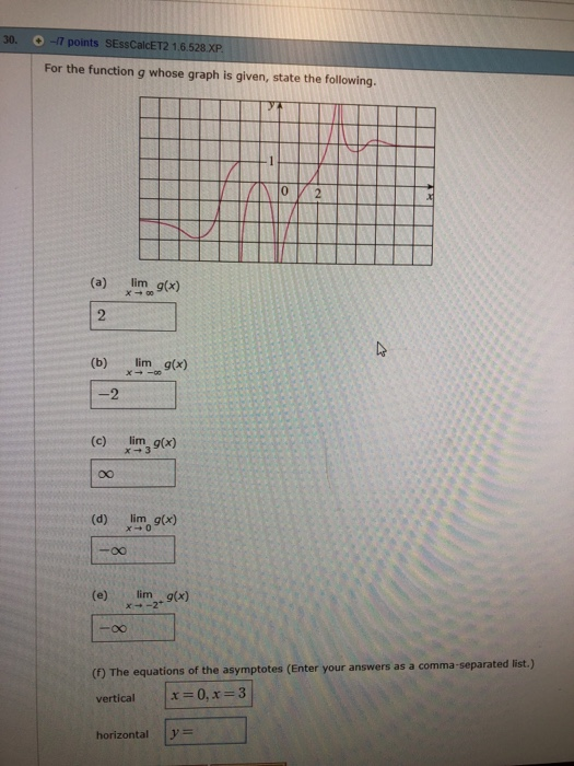 Solved 30. -17 points SEssCalcET2 1.6.528.XP For the | Chegg.com