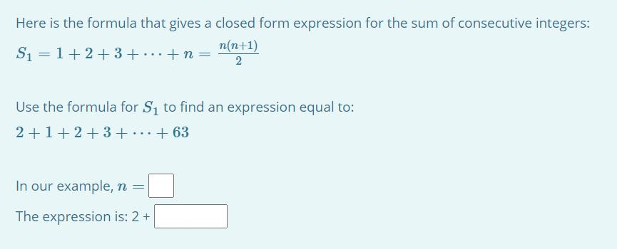 Solved Here is the formula that gives a closed form | Chegg.com