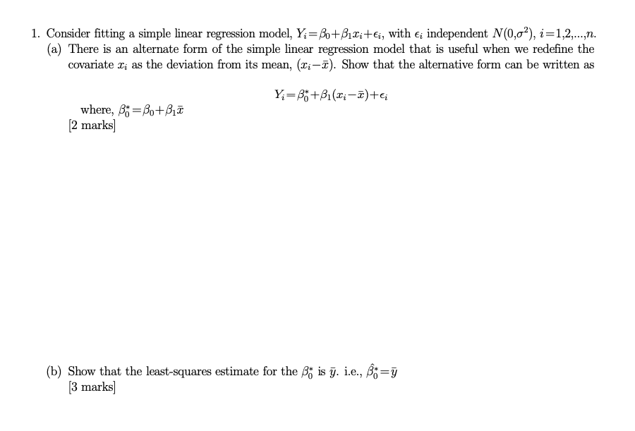1. Consider fitting a simple linear regression model, | Chegg.com