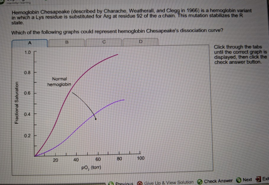 Solved Hemoglobin Chesapeake (described by Charache, | Chegg.com