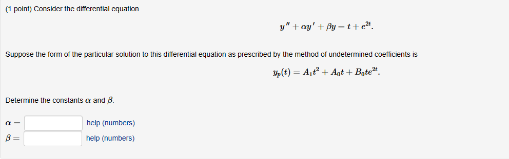 Solved (1 point) Consider the differential equation \\[ | Chegg.com