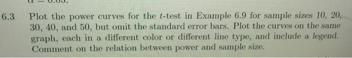 Plot the power curves for the t-test in Example 6.9 | Chegg.com