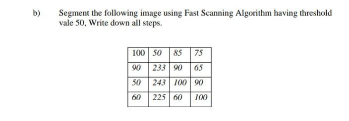 Solved b) Segment the following image using Fast Scanning | Chegg.com