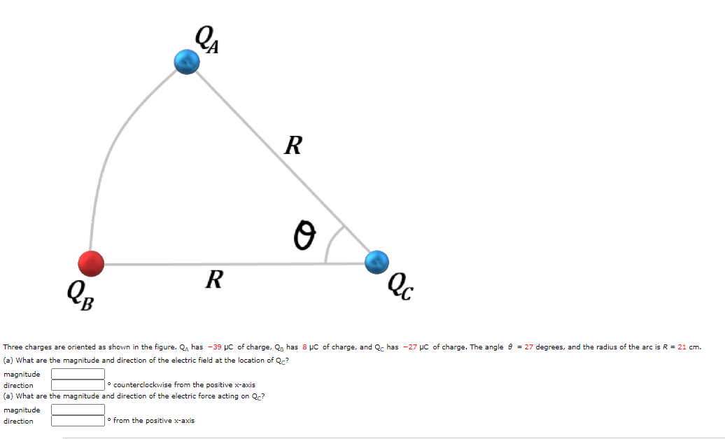 Solved QA R 0 R QB Qc Three charges are oriented as shown in | Chegg.com