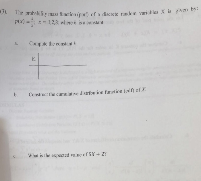 Solved 3) The probability mass function (pm) of a discrete | Chegg.com