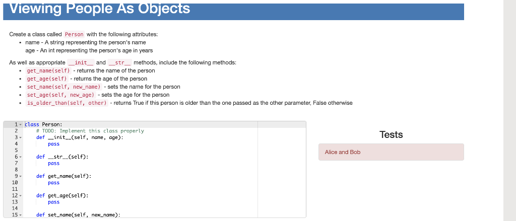 Solved Viewing People As Objects Create a class called | Chegg.com