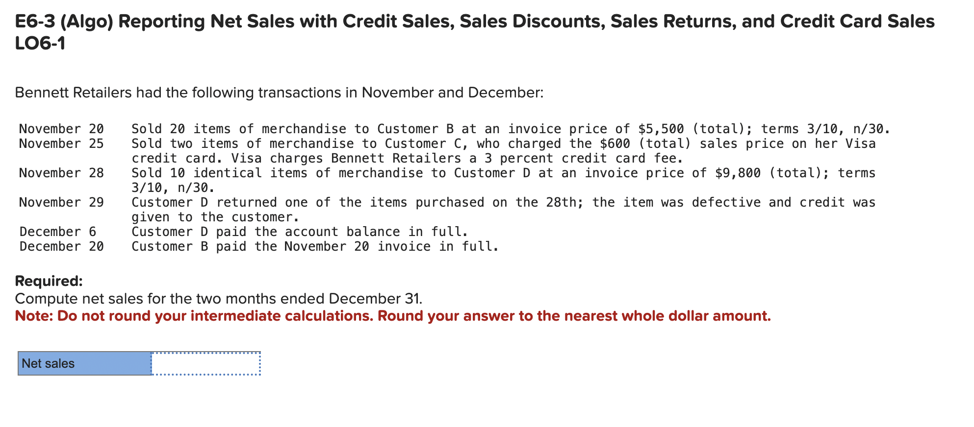 Solved E6-3 (Algo) Reporting Net Sales with Credit Sales, | Chegg.com