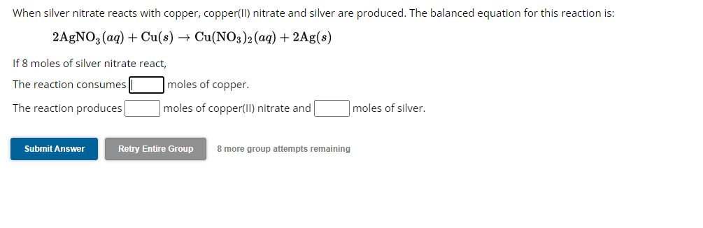 Solved When silver nitrate reacts with copper, copper(II) | Chegg.com