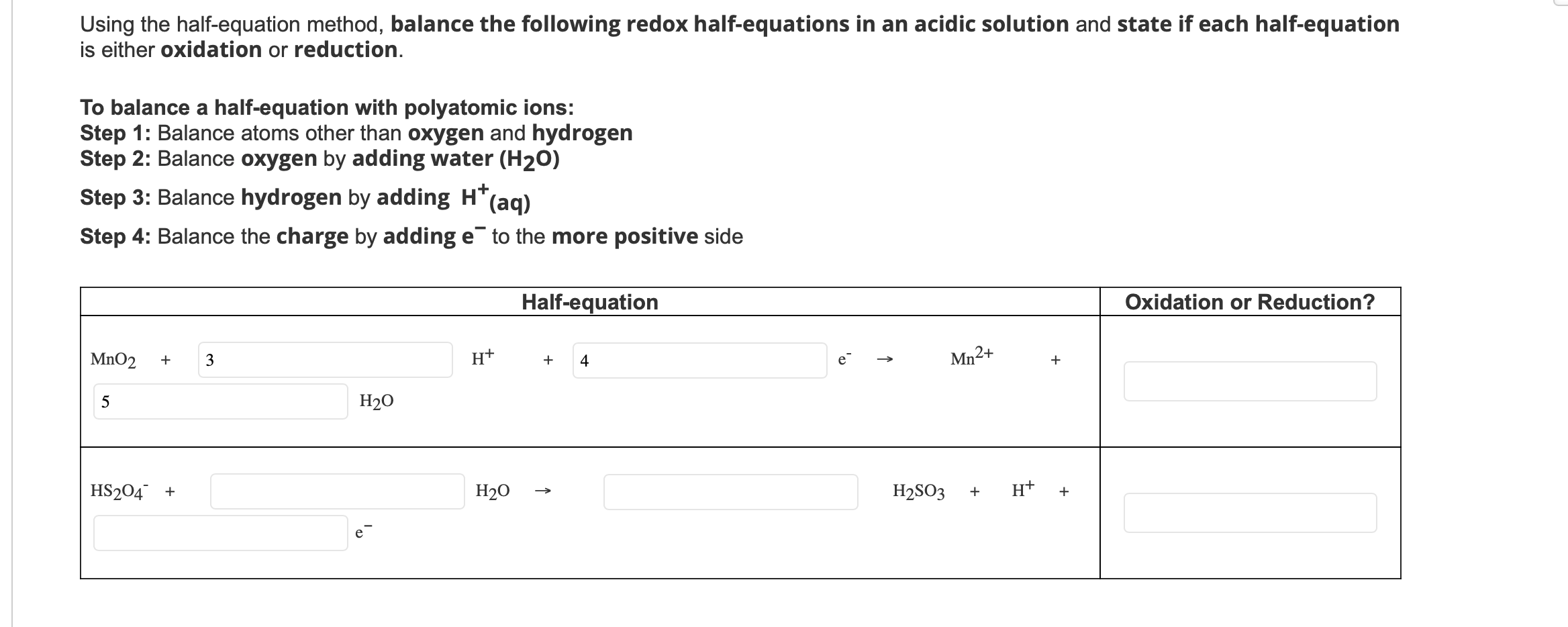 Solved Using the half-equation method, balance the following | Chegg.com