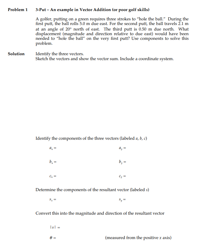 Solved Problem 1 3-Put - An example in Vector Addition (or | Chegg.com