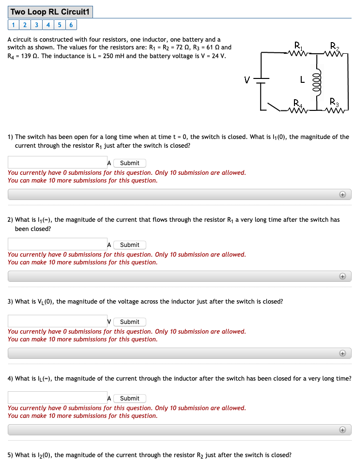 Solved Two Loop RL Circuit1 | 1 | 2 | 3 | 4 | 5 | 6 A | Chegg.com