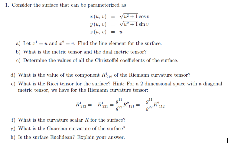Solved 1. Consider the surface that can be parameterized as | Chegg.com