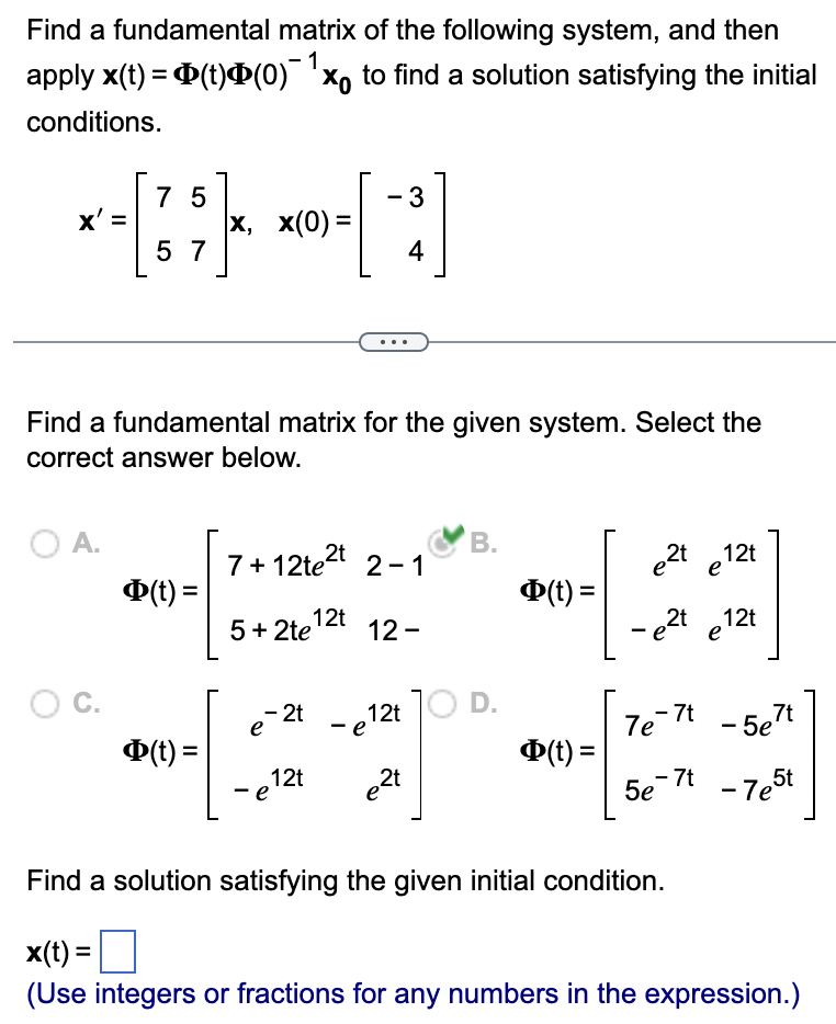Find a fundamental matrix of the following system, | Chegg.com