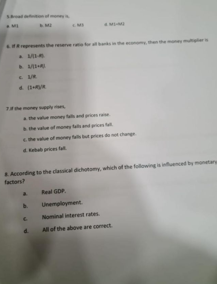 Solved S. ﻿Broad definition of money is,a. M1b. ﻿M2C. | Chegg.com