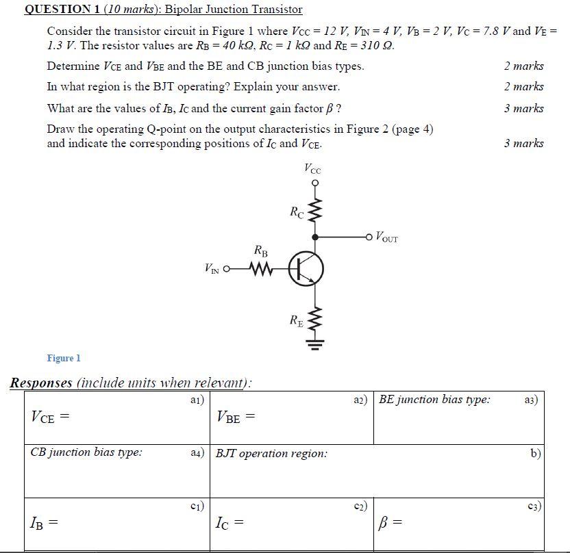 Solved QUESTION 1 (10 marks): Bipolar Junction Transistor | Chegg.com