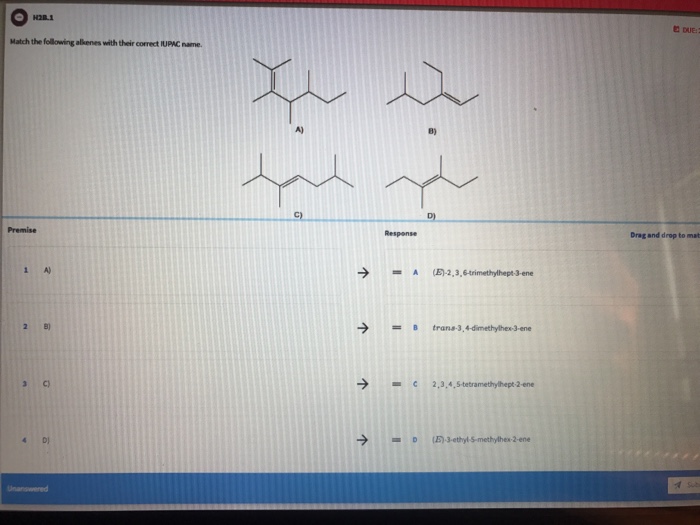 Solved Match the following alkenes with their correct IUPAC | Chegg.com
