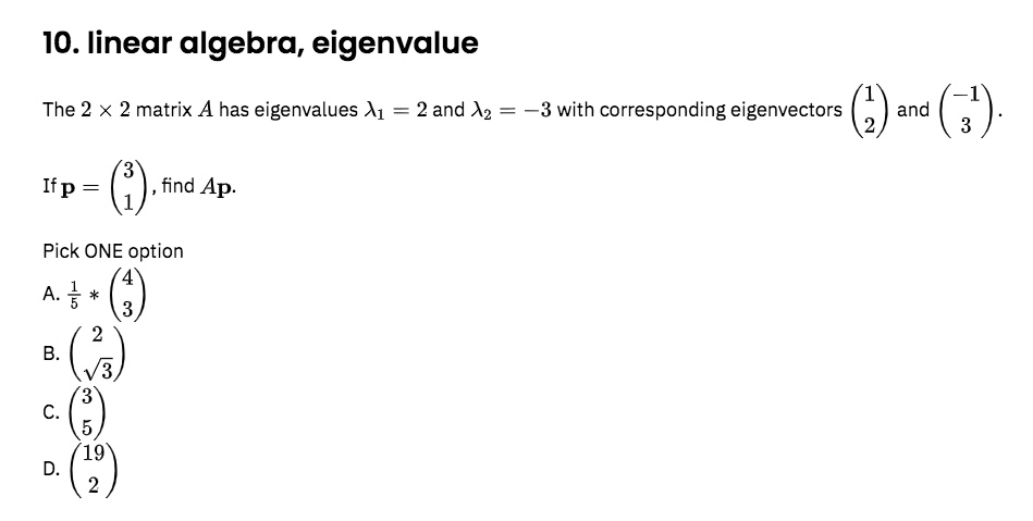 Solved linear algebra, eigenvalue\\nThe 2\\\\times 2 matrix | Chegg.com