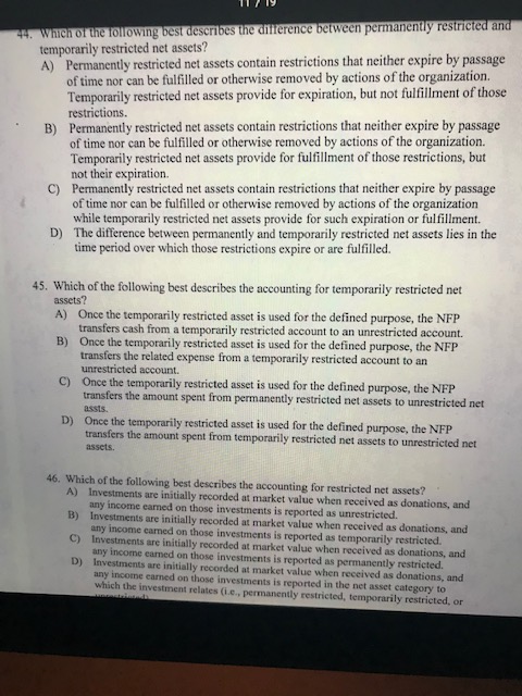 Solved temporarily restricted net assets? A) Permanently | Chegg.com