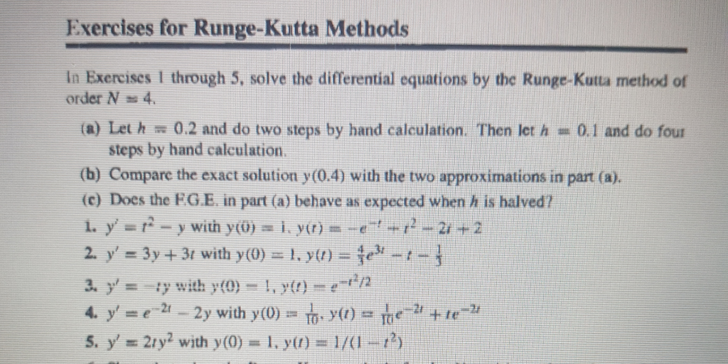 Exercises for Runge-Kutta Methods In Exercises I | Chegg.com