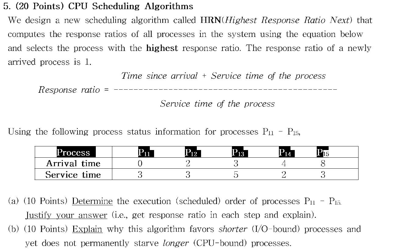 Solved 5. (20 Points) CPU Scheduling Algorithms We design a | Chegg.com