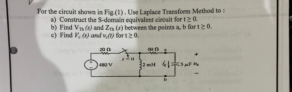 Solved For the circuit shown in Fig.(1). Use Laplace | Chegg.com