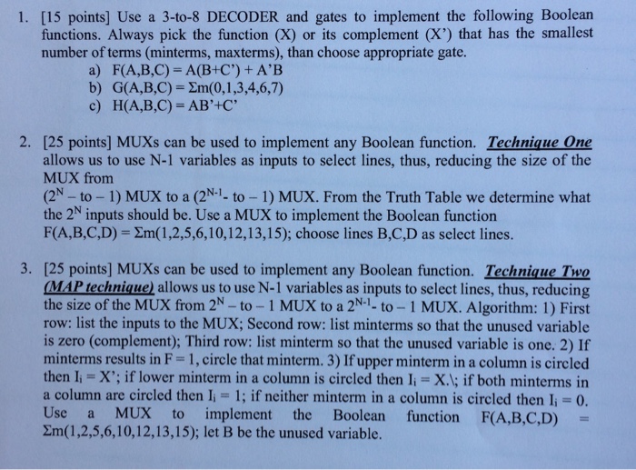 Solved 1. [15 points] Use a 3-to-8 DECODER and gates to | Chegg.com