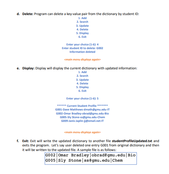Solved Topics: dictionary, file 1/0, looping, functions, | Chegg.com