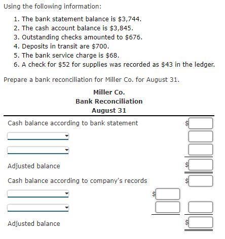 Solved Using the following information:The bank statement | Chegg.com