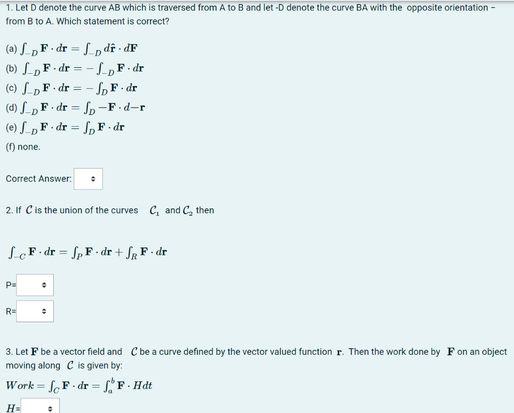 Solved 1. Let D denote the curve AB which is traversed from | Chegg.com