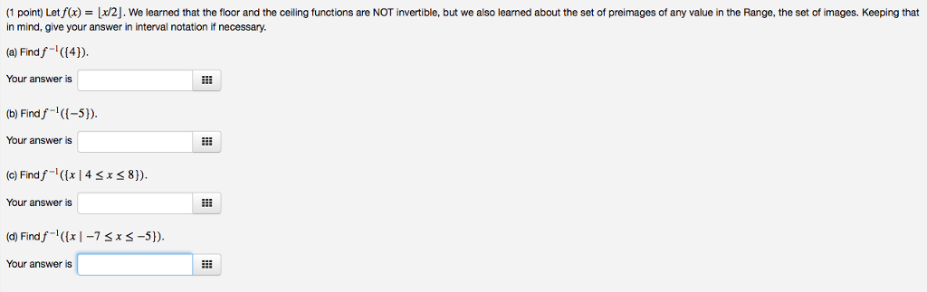 Solved (1 point) Let f(x)Lx2J. We learned that the floor and | Chegg.com