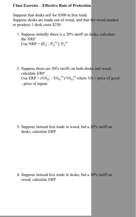 Solved Class Exercise Effective Rate of Protection Suppose | Chegg.com