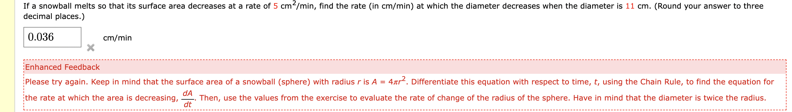 Solved decimal places.) cm/min Enhanced Feedback | Chegg.com