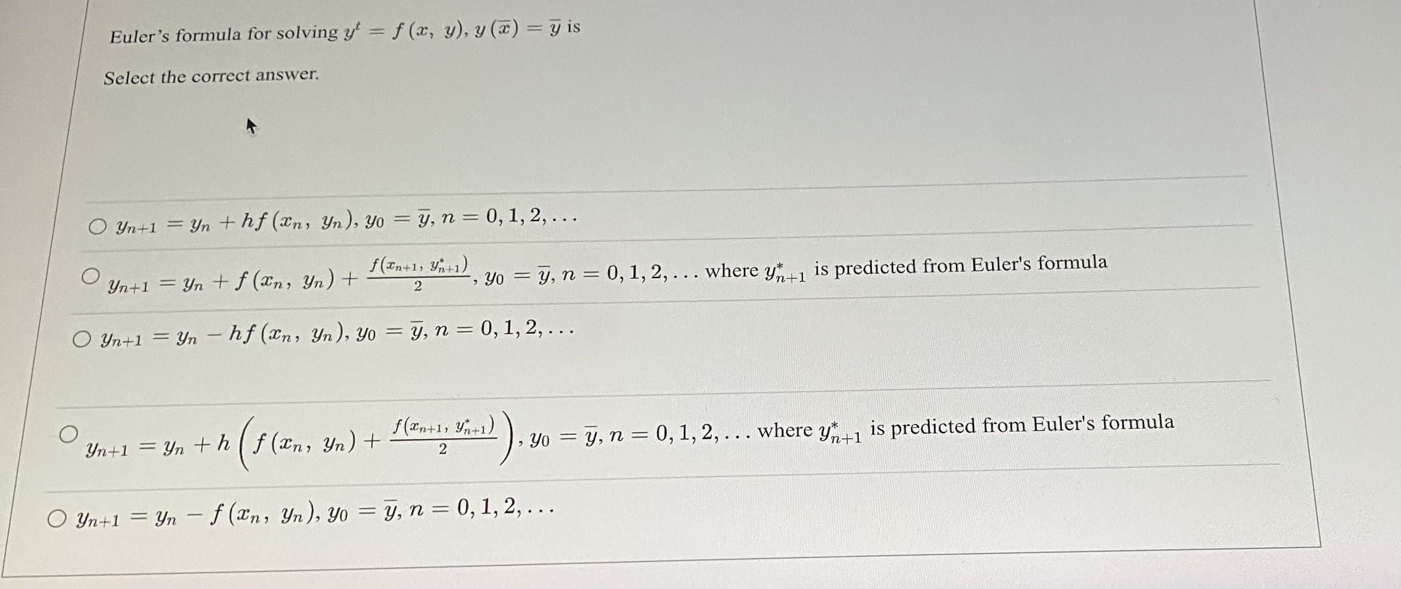 Solved Euler's formula for solving yt=f(x,y),y(x‾)?b=ar (y) | Chegg.com