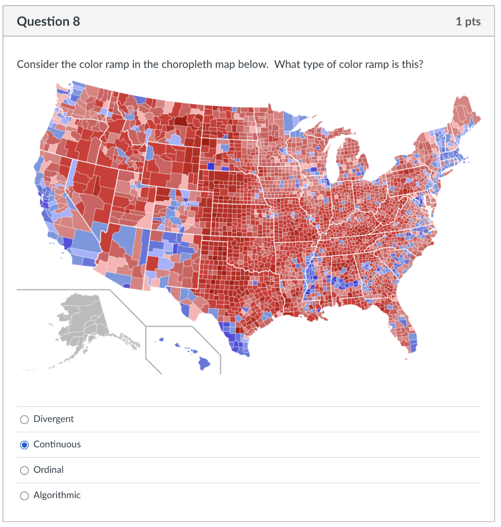Solved Question 8 Consider the color ramp in the choropleth | Chegg.com