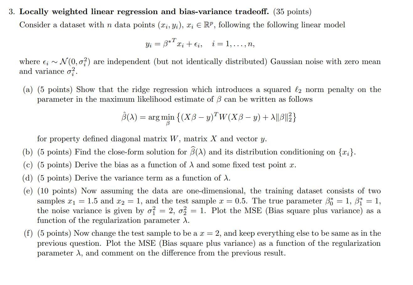 3. Locally weighted linear regression and | Chegg.com