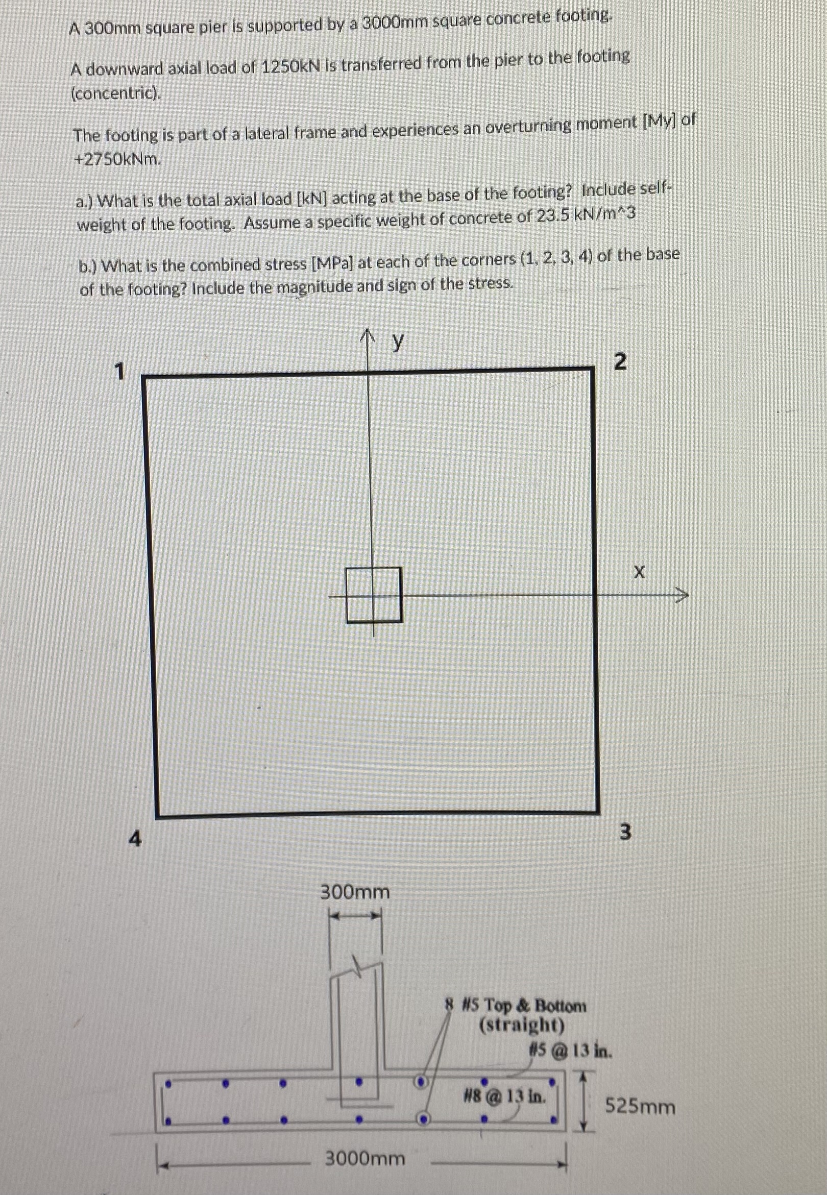 Solved A 300mm x 300mm square RC column is supported by a | Chegg.com