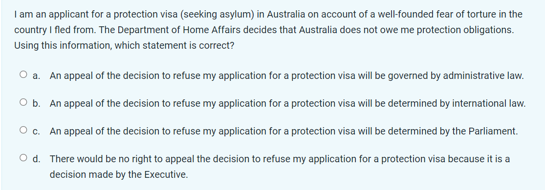 Solved I am an applicant for a protection visa (seeking | Chegg.com