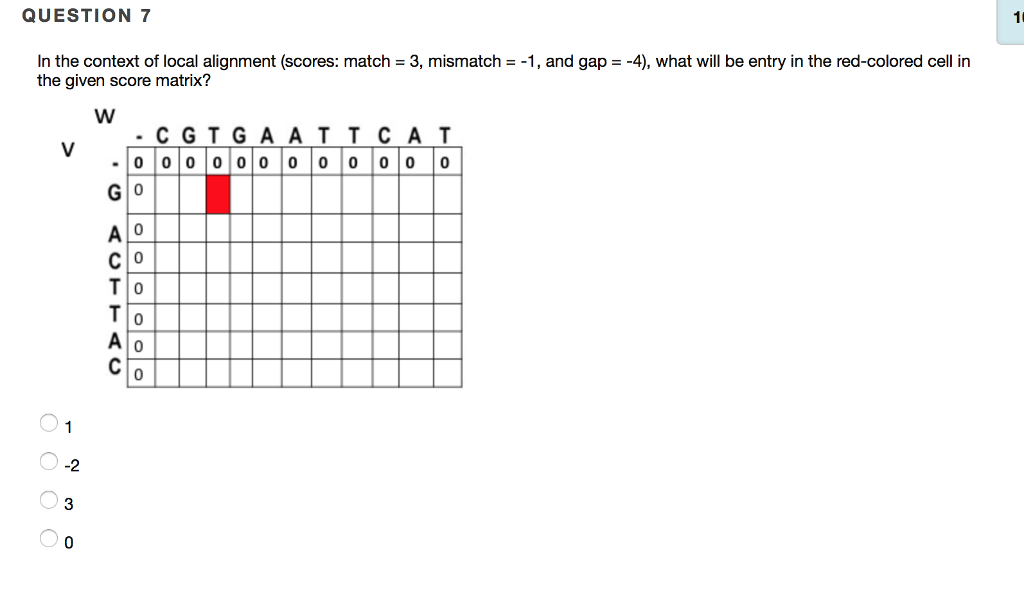 Solved QUESTION 7 10 In the context of local alignment | Chegg.com