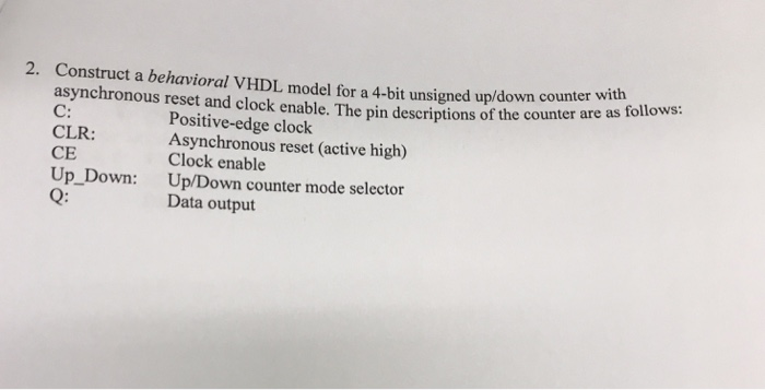 Solved 2. Construct a behavioral VHDL model for a 4-bit | Chegg.com