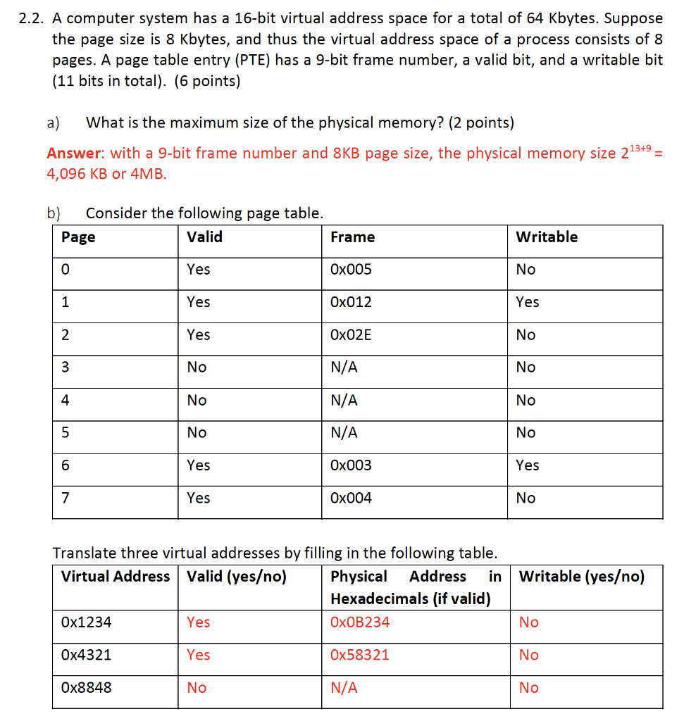 Solved 2.2. A computer system has a 16-bit virtual address | Chegg.com