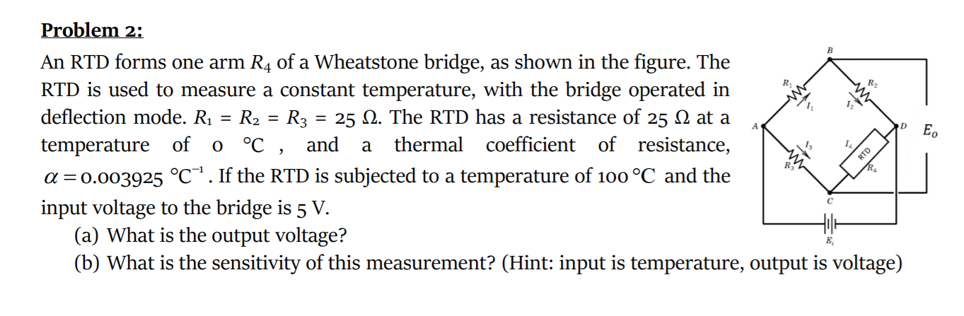 Problem 2: An RTD forms one arm R.4 of a Wheatstone | Chegg.com